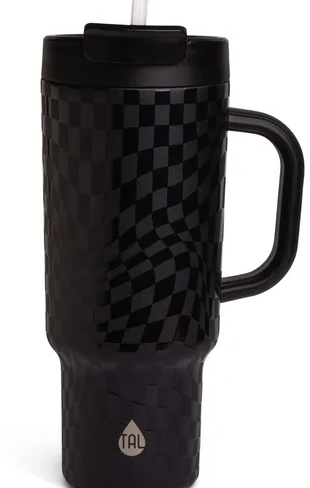 Black Checkered TAL Stainless Steel Cup | Faith and Grace Western ...